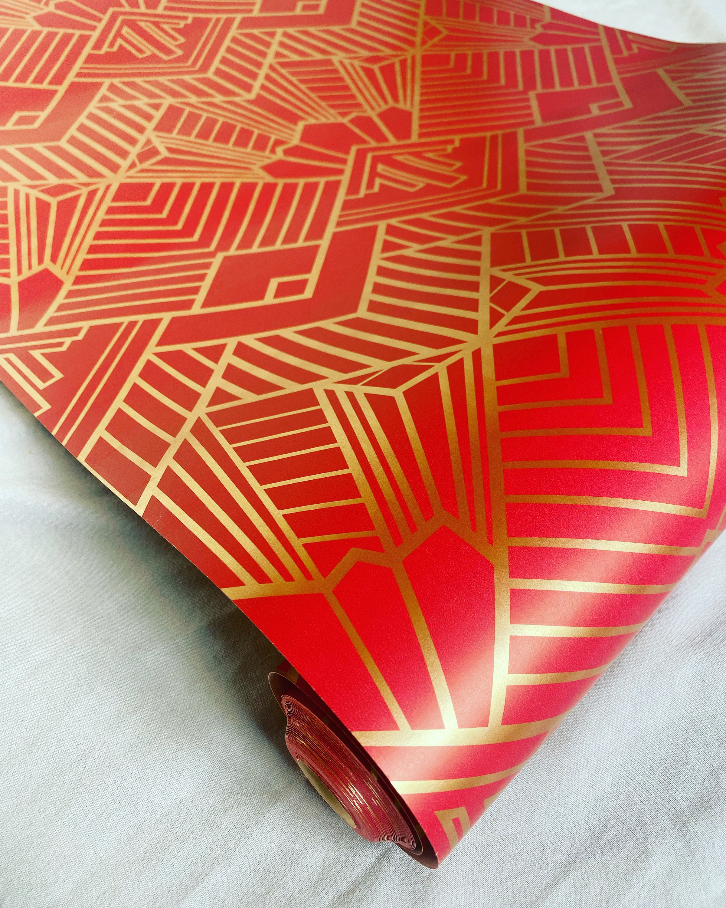 Art Deco Wallpaper - Red and Gold - Etsy