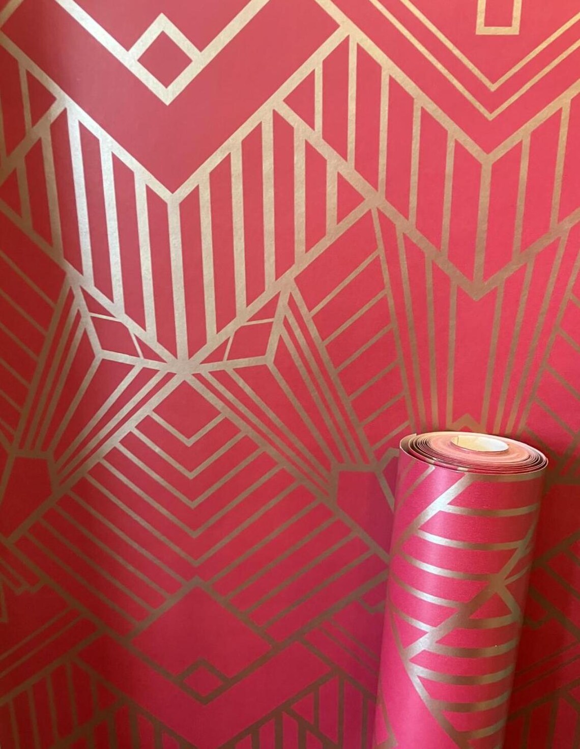 Art Deco Wallpaper - Red and Gold - Etsy