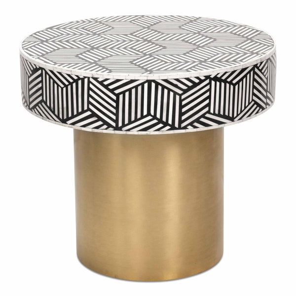 Bone Inlay Round Side Table - Etsy