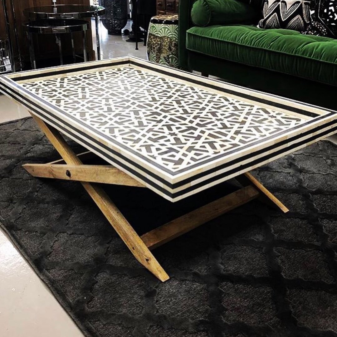 Indian Handmade Bone Inlay Spider Black Coffee Table Bone Inlay Table ...