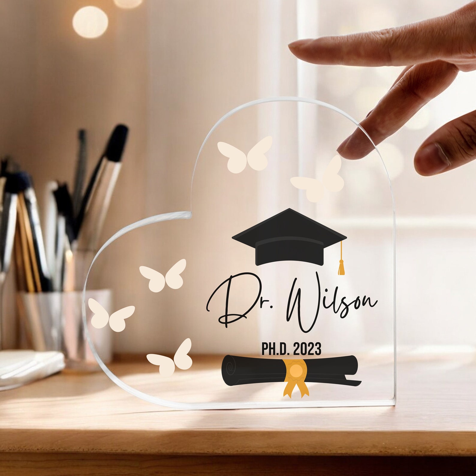 Personalized Phd Graduation Heart Acrylic Plaque, Doctorate Degree Gift ...
