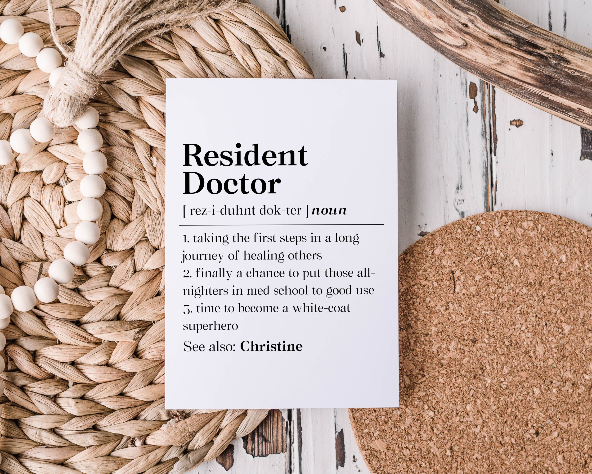 Custom Resident Doctor Definition Card, Medical School Grad Gift, Med ...