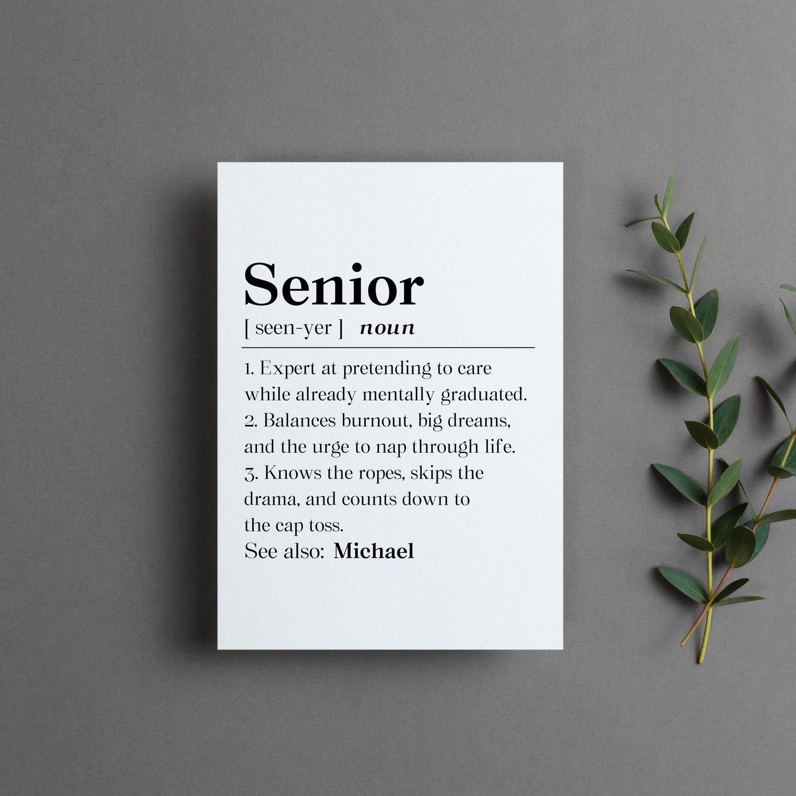 Personalized Senior Definition Card, College Senior Gift, Senior in ...