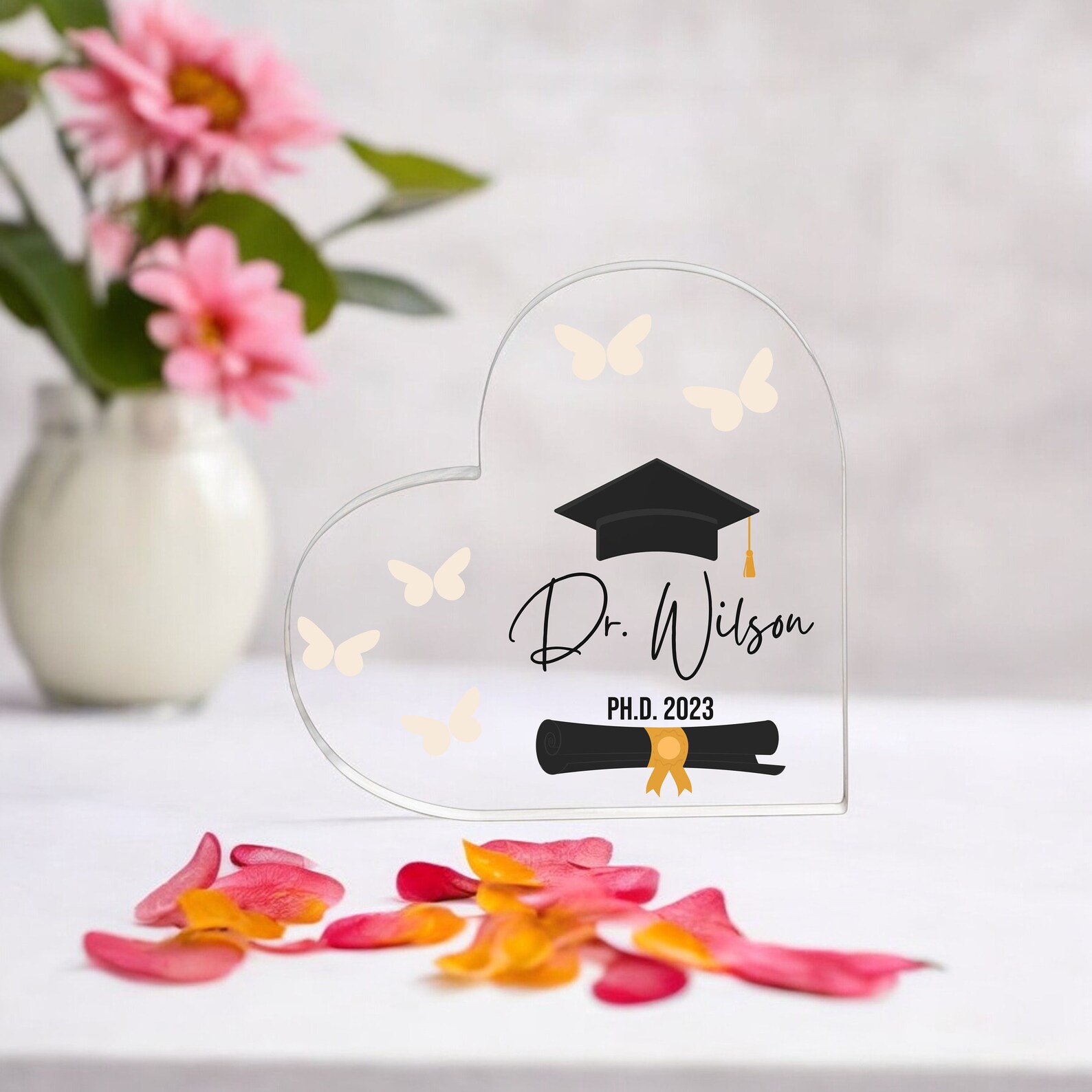 Personalized Phd Graduation Heart Acrylic Plaque, Doctorate Degree Gift ...