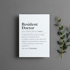 Custom Resident Doctor Definition Card, Medical School Grad Gift, Med ...