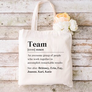 Team Definition Tote Bag, Personalized Corporate Canvas Tote, Coworker ...