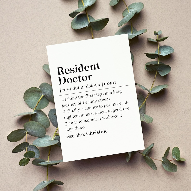 Custom Resident Doctor Definition Card, Medical School Grad Gift, Med ...
