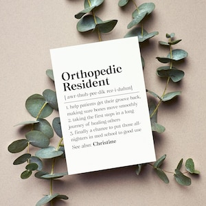 Personalized Orthopedic Resident Card, Ortho Dr Definition Gift ...
