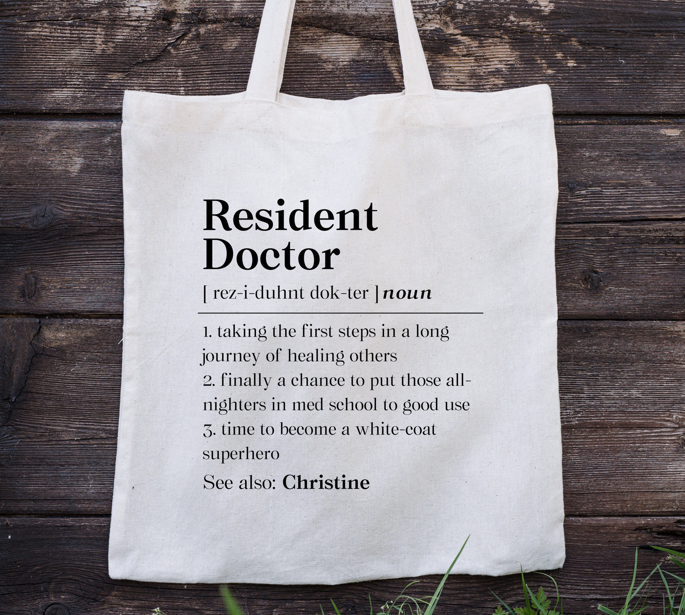 Custom Resident Doctor Definition Tote Bag, Medical School Grad Canvas ...