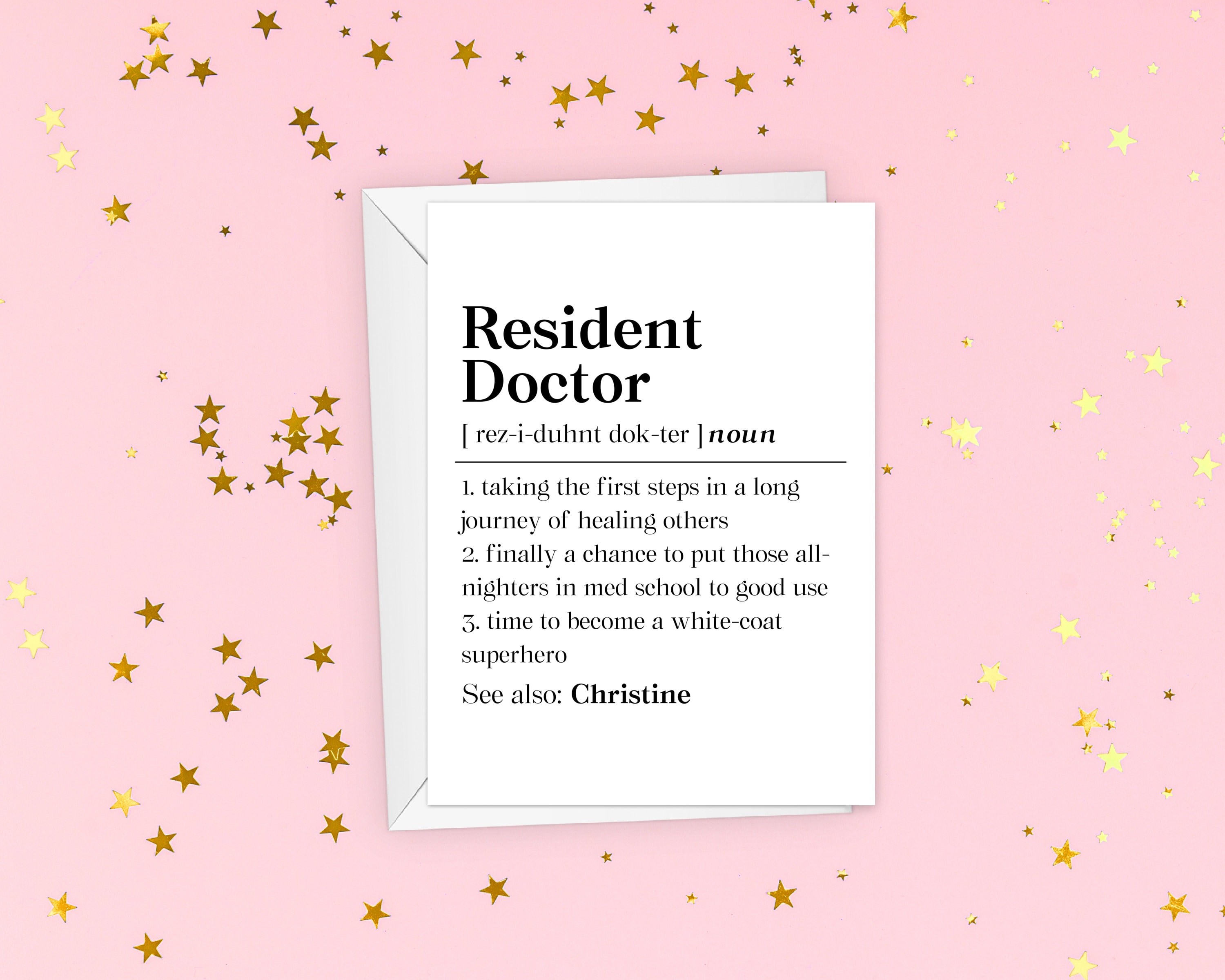 Custom Resident Doctor Definition Card, Medical School Grad Gift, Med ...