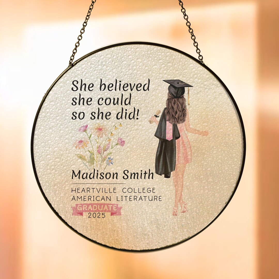 Personalized Graduation Gift for Her Suncatcher Stained Glass, Custom ...
