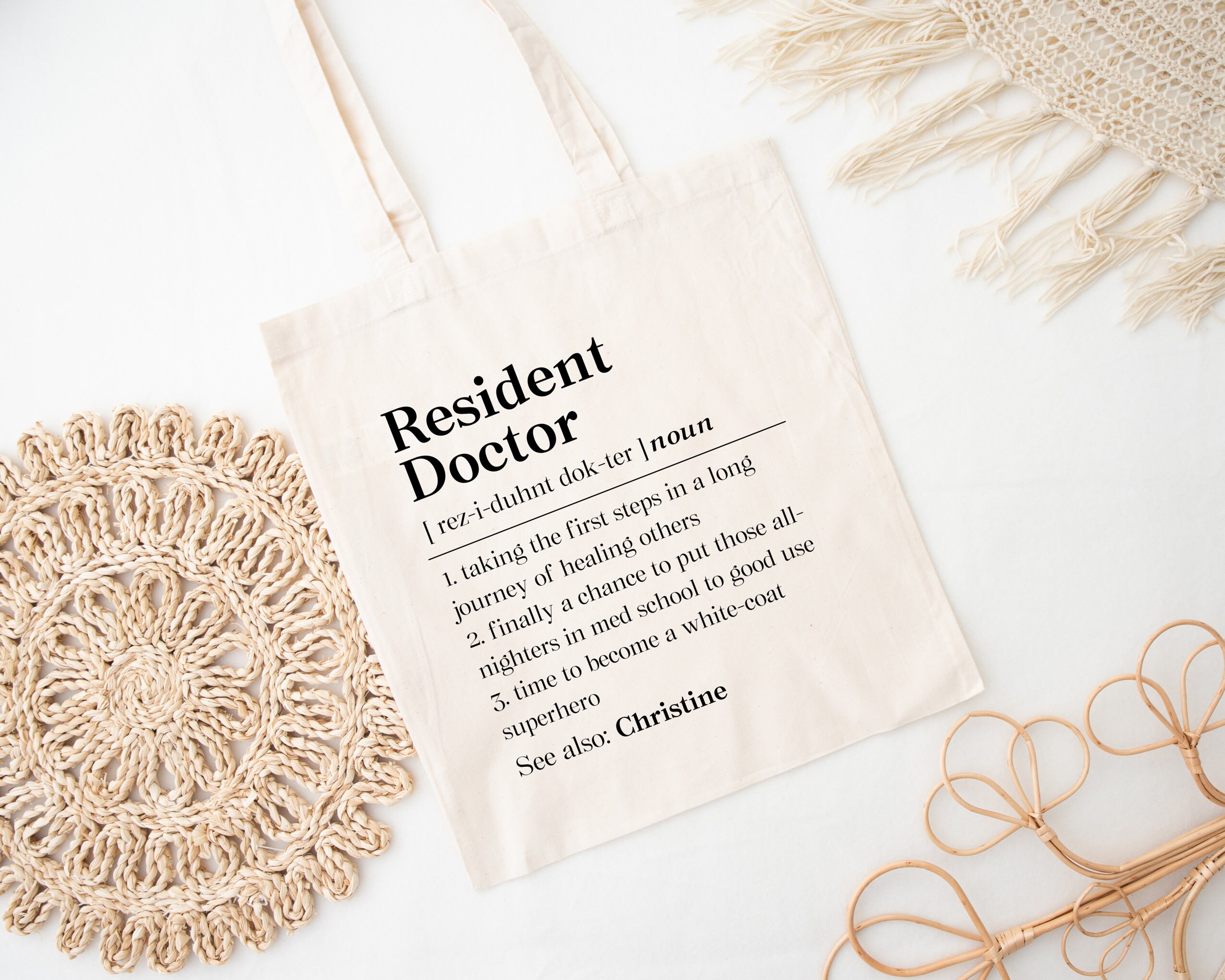Custom Resident Doctor Definition Tote Bag, Medical School Grad Canvas ...