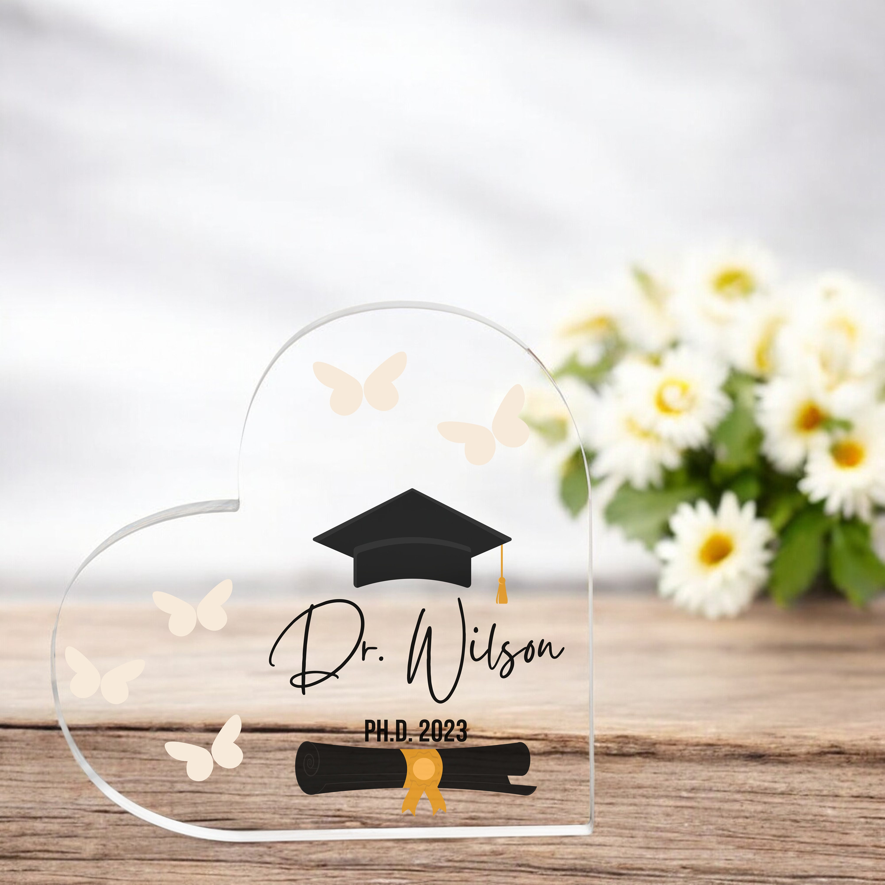 Personalized Phd Graduation Heart Acrylic Plaque, Doctorate Degree Gift ...
