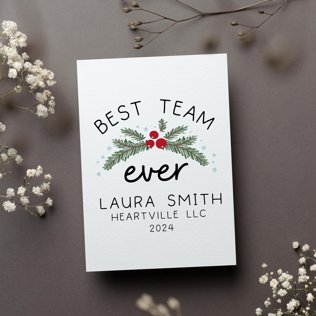 Personalized Best Team Ever Card, Christmas Corporate Favors Gift, Work ...