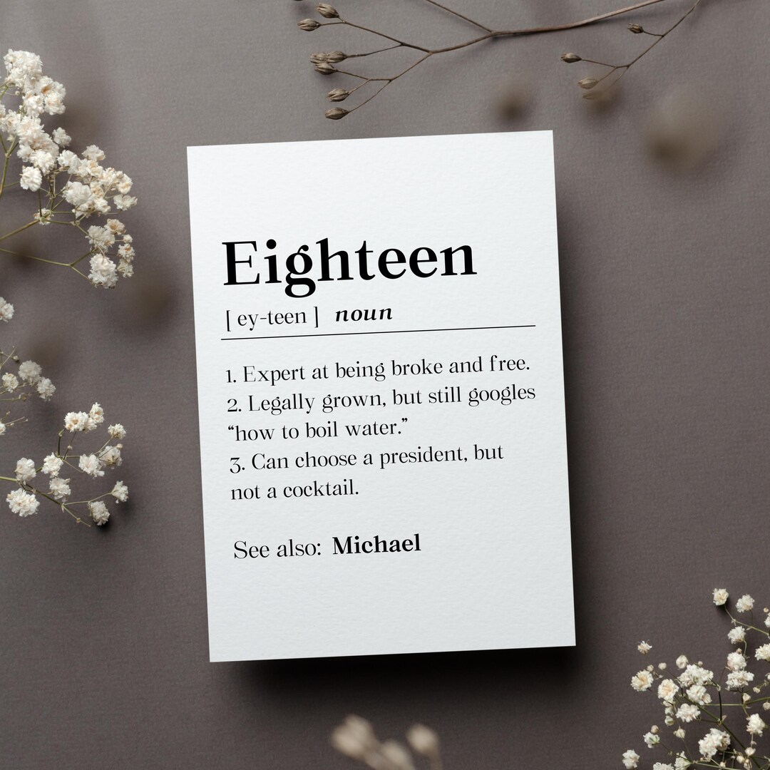 Personalized Eighteen Birthday Card, Funny 18th Bday Gift, Eighteen for ...
