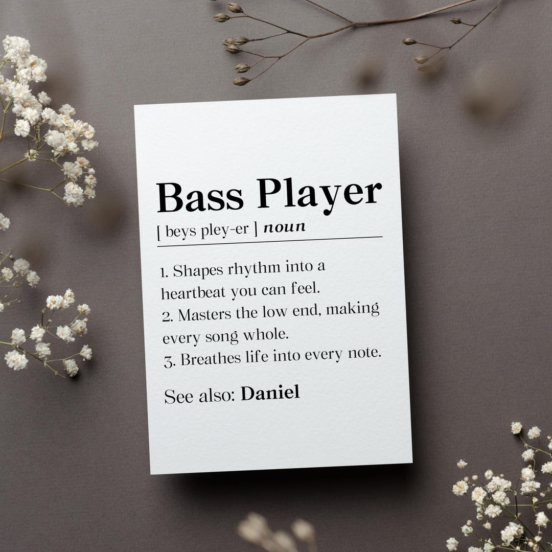 Personalized Bass Player Definition Card, Bass Guitarist Gift, for ...