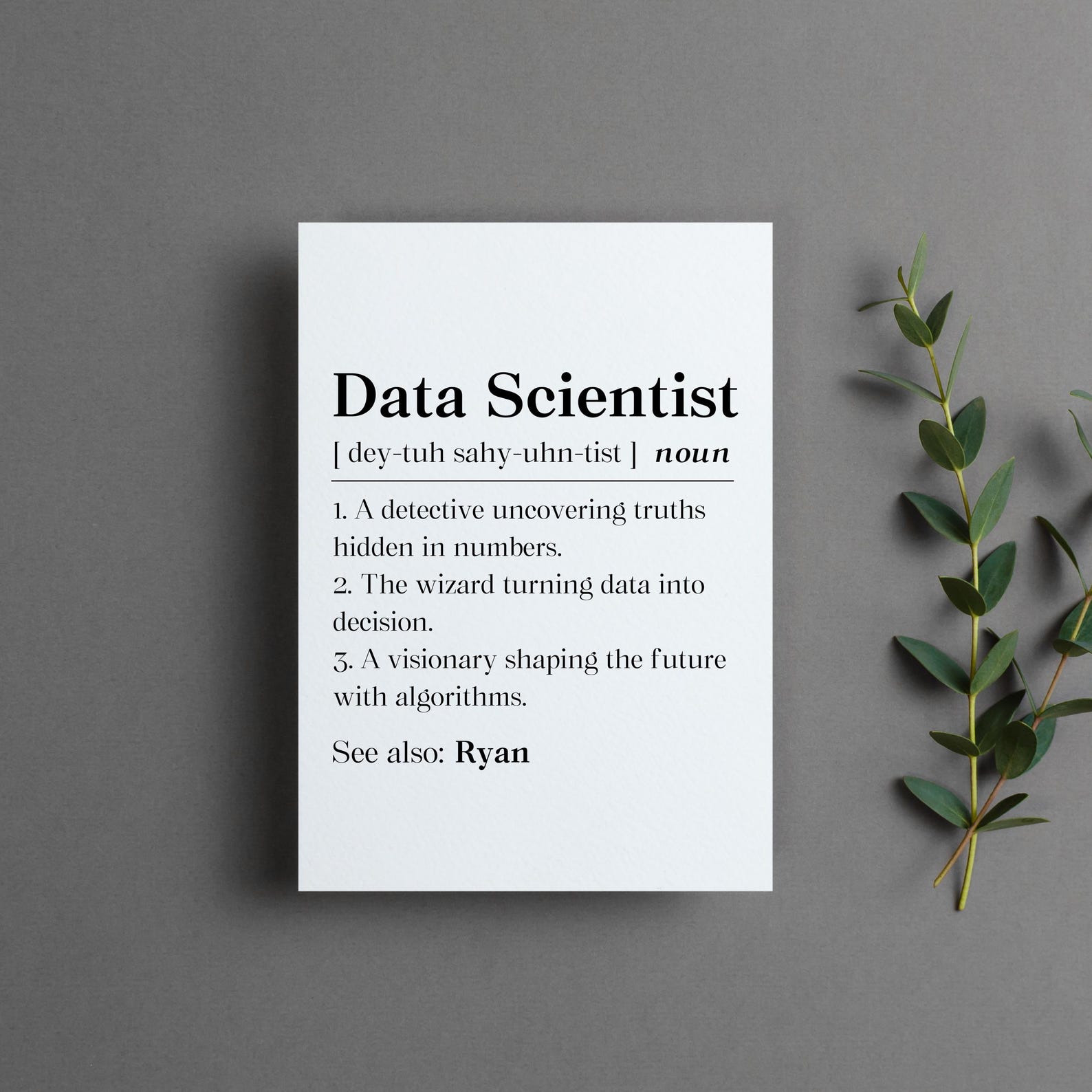 Personalized Data Scientist Definition Card, Data Analyst Employee Gift ...