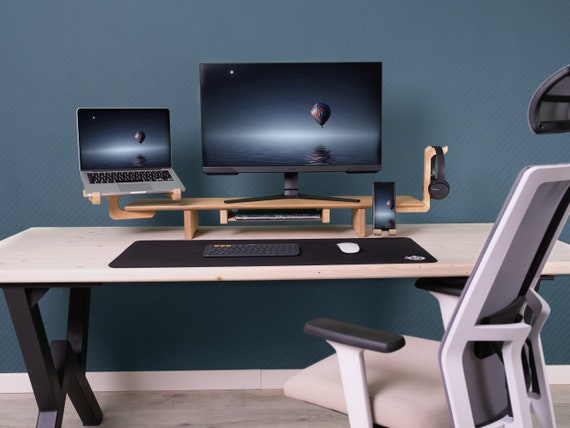 Dual Monitor Stand Riser Wood Computer Laptop Stand Organizer Double Lap Monitor Desk Setup Riser Shelf Desktop Deskstand Workspace Etsy