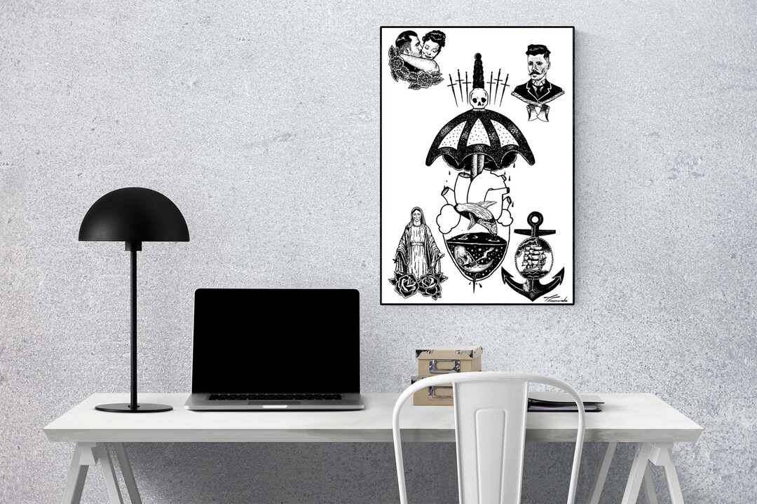 Traditional Tattoo Flash Digital LARGE Art Print |gothic Art |original ...