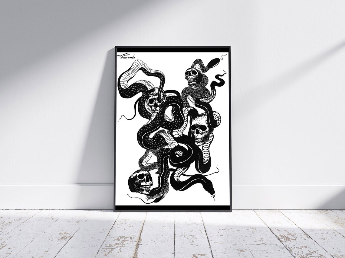 Snakes and Skulls Tattoo Flash Digital MEDIUM Art Print - Etsy
