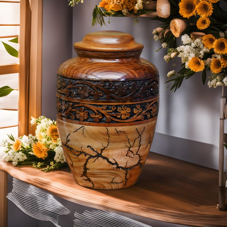 Personalized Floral Inlay Wooden Cremation Urn | Sympathy Gift - Etsy