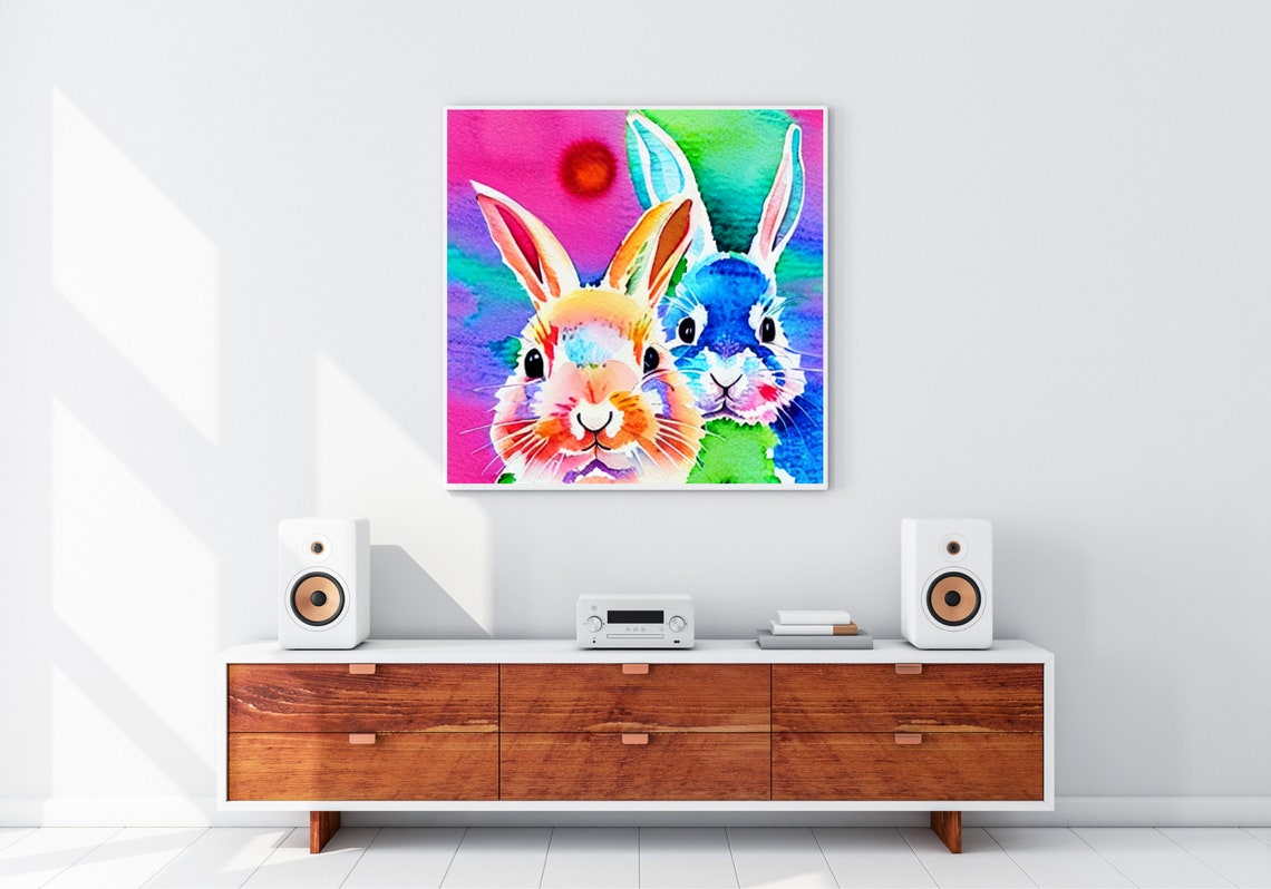 Rabbits Watercolor Art Print Rabbit Portrait Rabbit Art Print Rabbit ...
