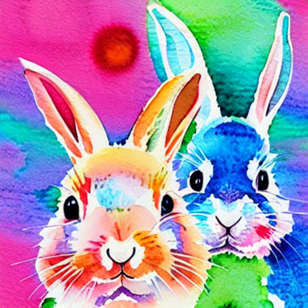Rabbits Watercolor Art Print - Rabbit Portrait - Rabbit Art Print ...
