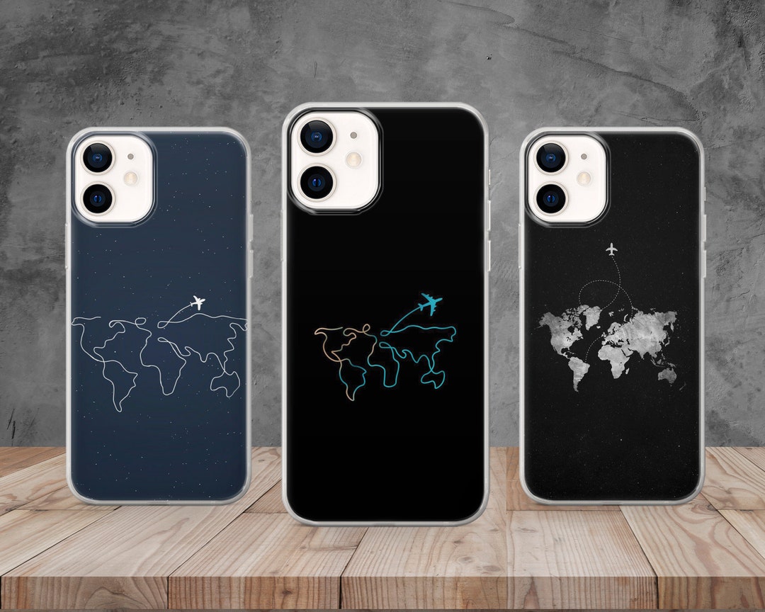 Minimalistic World Map Phone Case Travel Cover for iPhone 14, 12, 11 ...