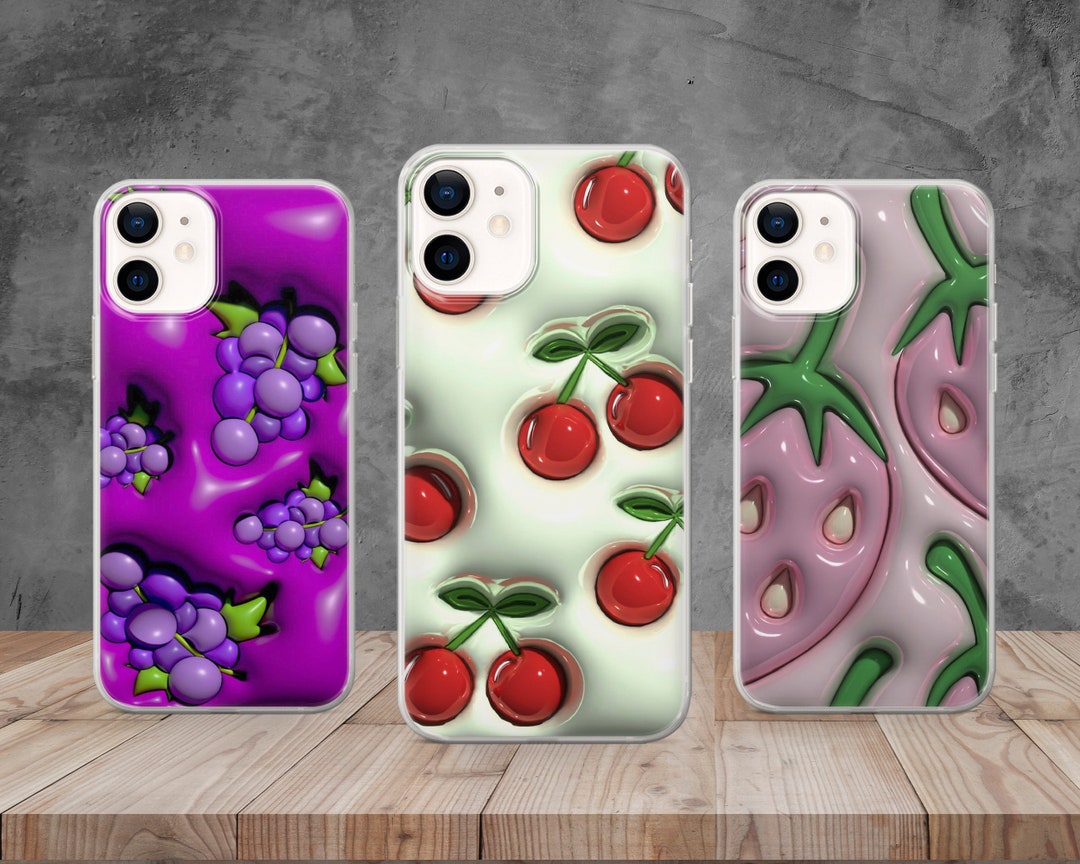 3D Fruit Phone Case Strawberry, Cherry, Grapes Cover for iPhone 15, 14 ...