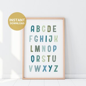 Green Blue Alphabet Print, Printable ABC Poster, Education Wall Art ...