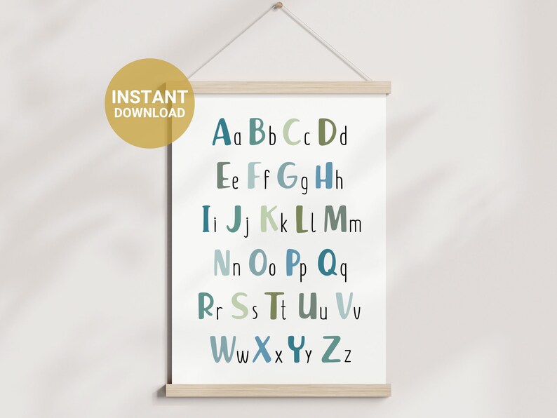 Green Blue Alphabet Print, Printable ABC Poster, Educational Wall Art ...