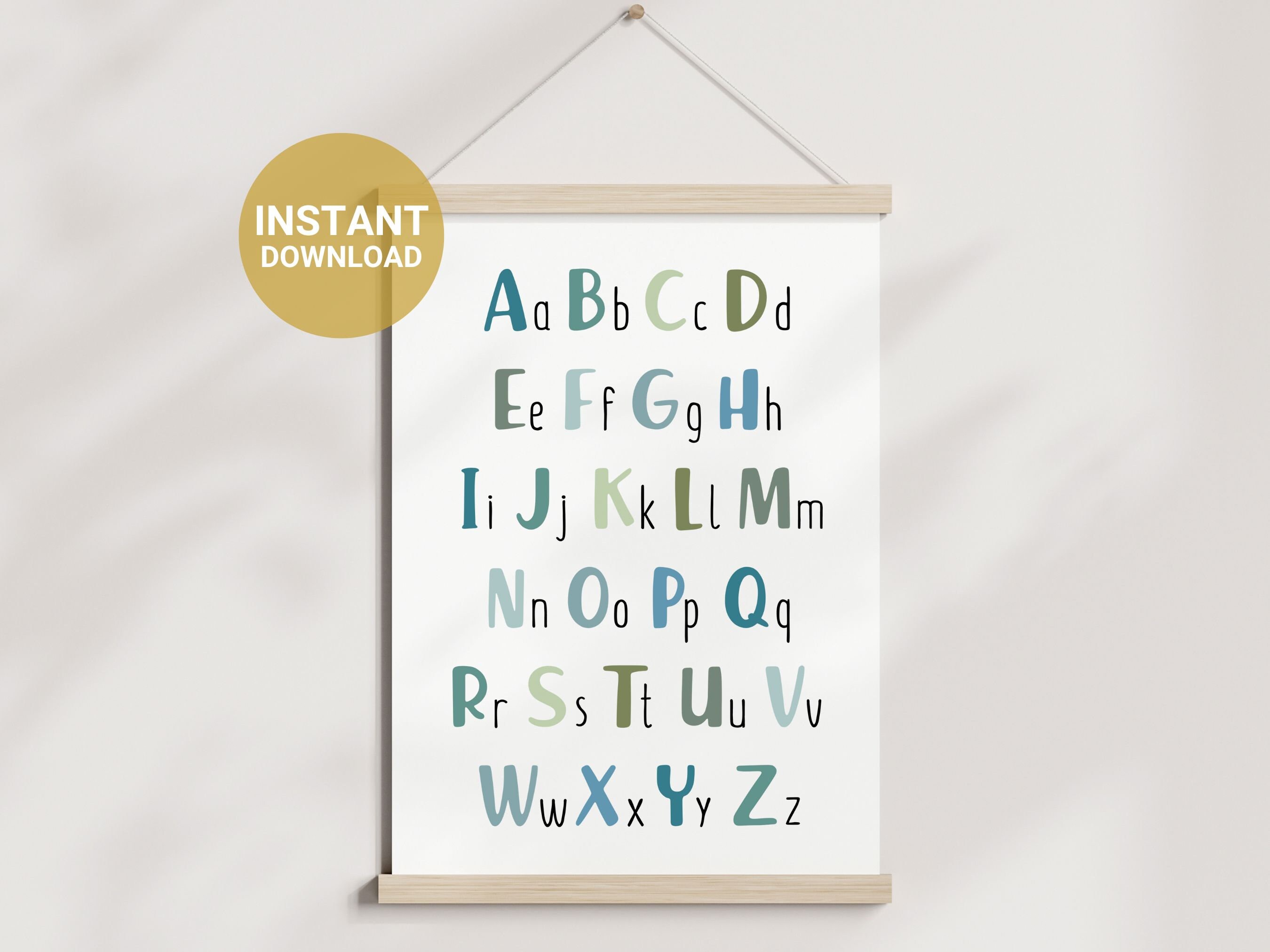 Green Blue Alphabet Print, Printable ABC Poster, Educational Wall Art ...