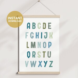 Green Blue Alphabet Print, Printable ABC Poster, Education Wall Art ...