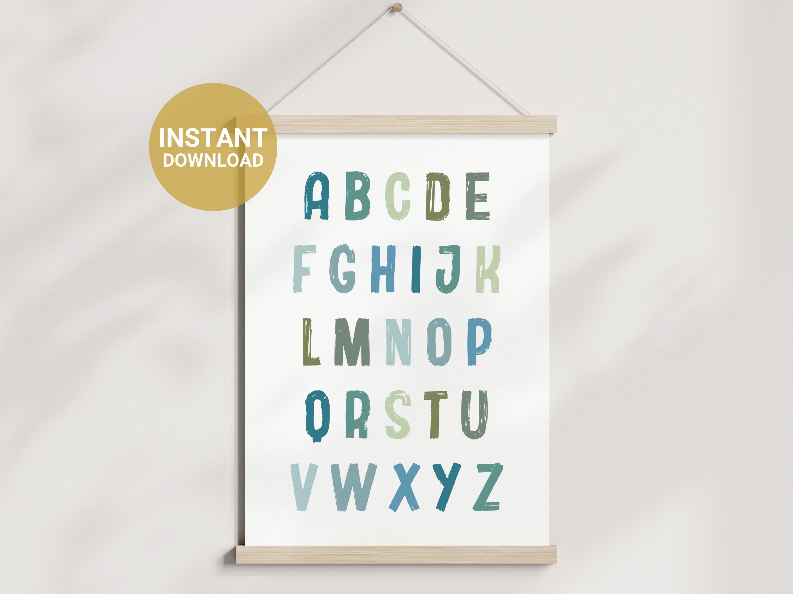Green Blue Alphabet Print, Printable ABC Poster, Education Wall Art ...