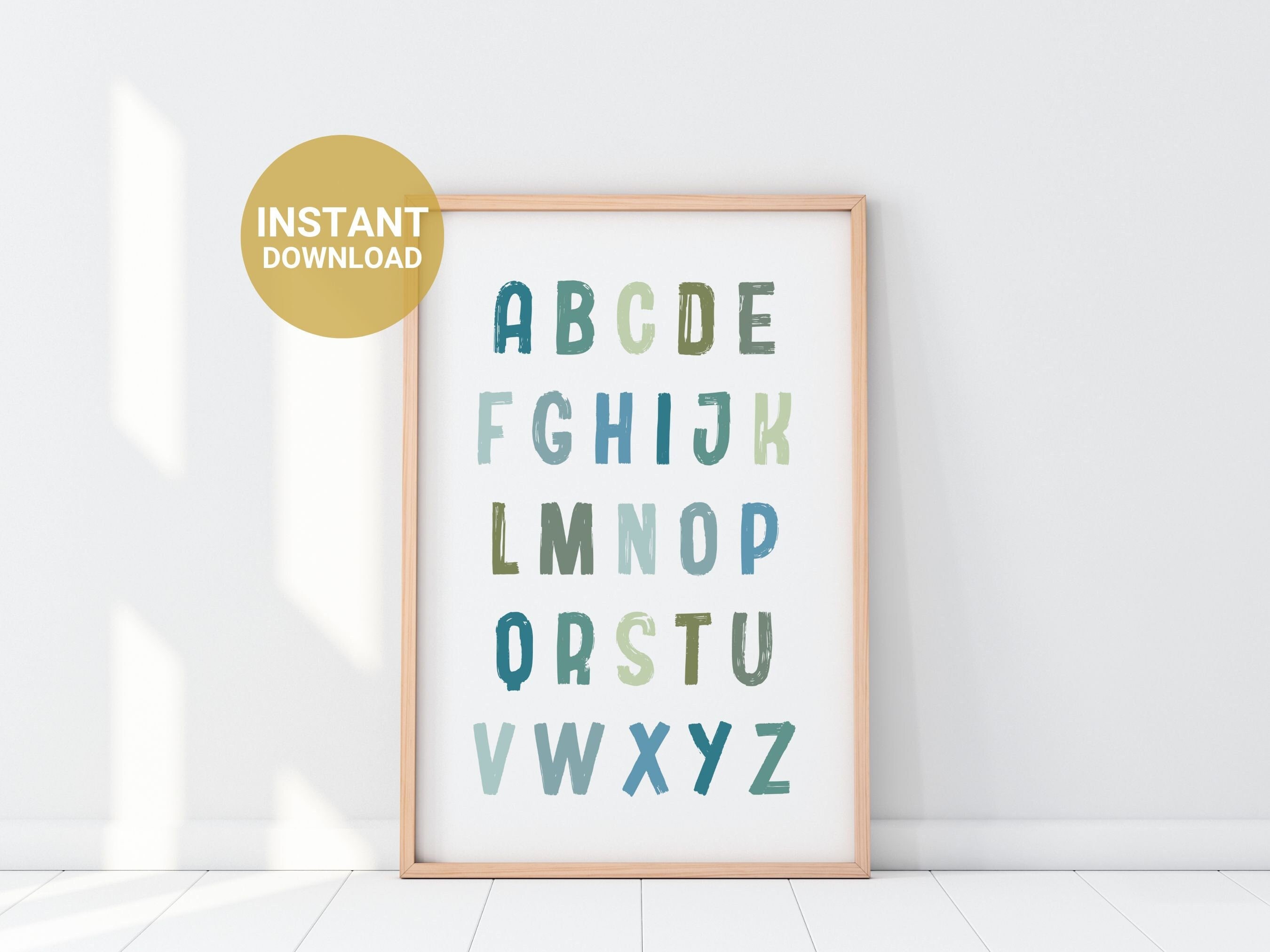 Green Blue Alphabet Print, Printable ABC Poster, Education Wall Art ...