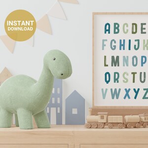Green Blue Alphabet Print, Printable ABC Poster, Education Wall Art ...