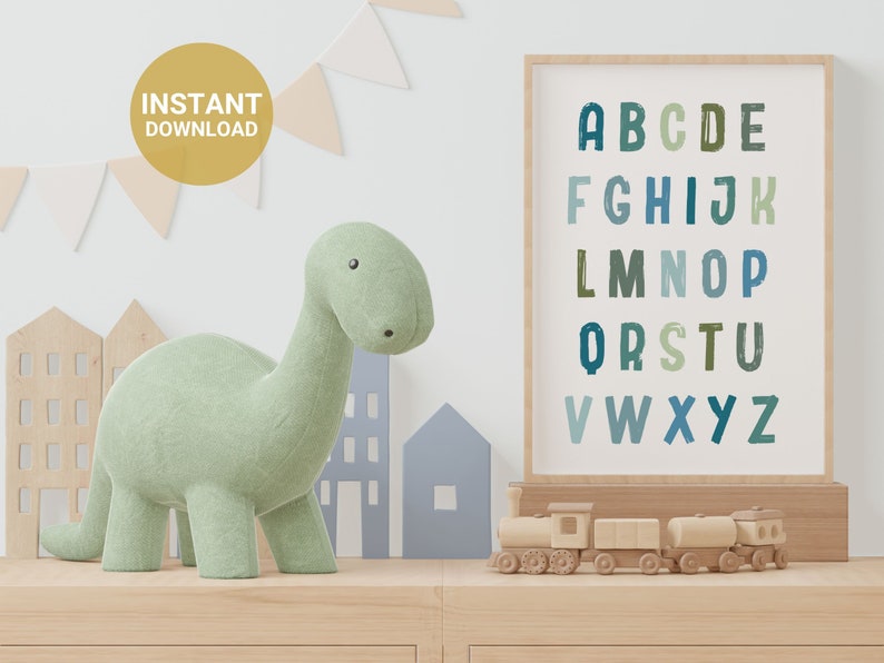 Green Blue Alphabet Print, Printable ABC Poster, Education Wall Art ...