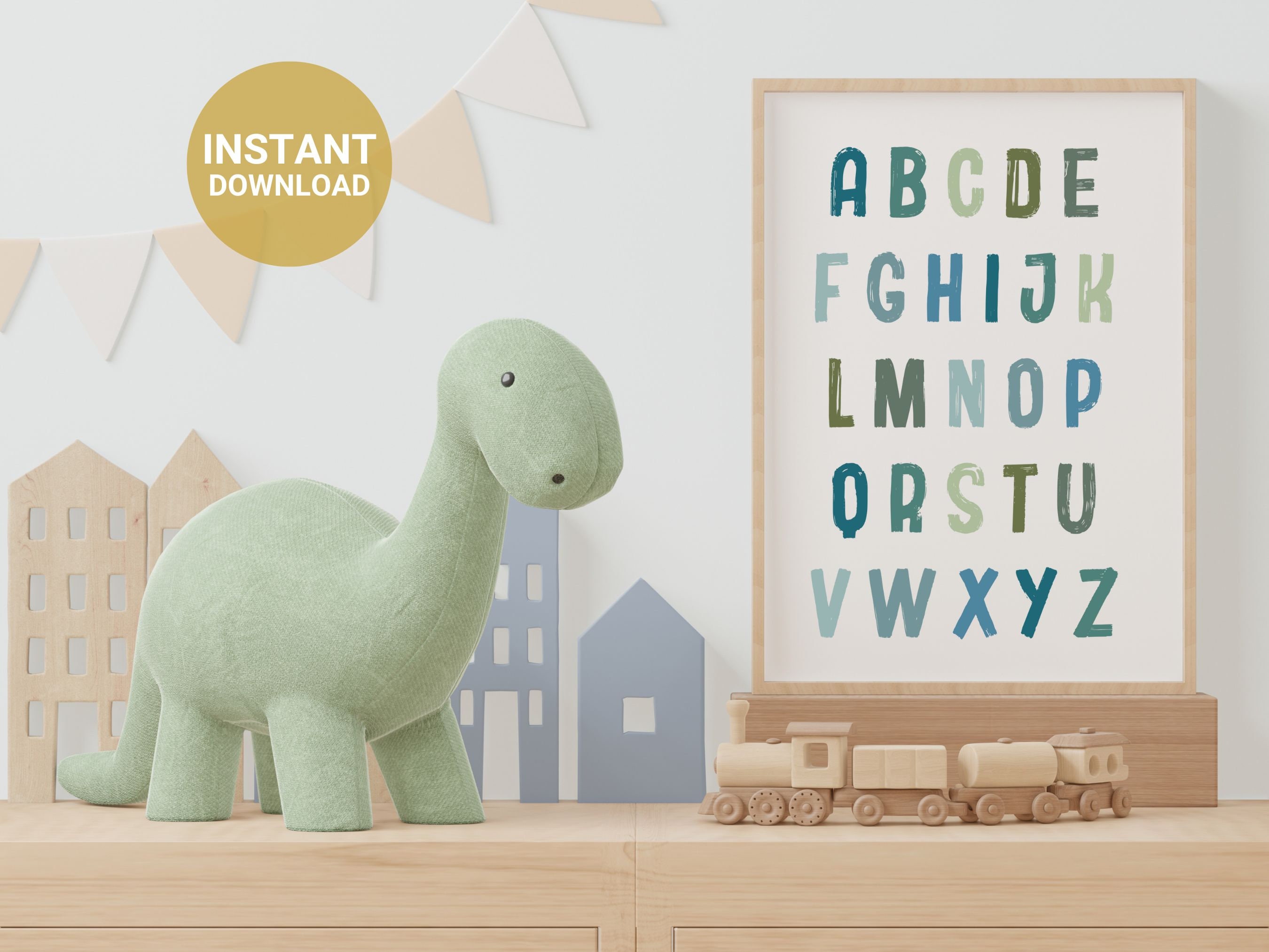 Green Blue Alphabet Print, Printable ABC Poster, Education Wall Art ...