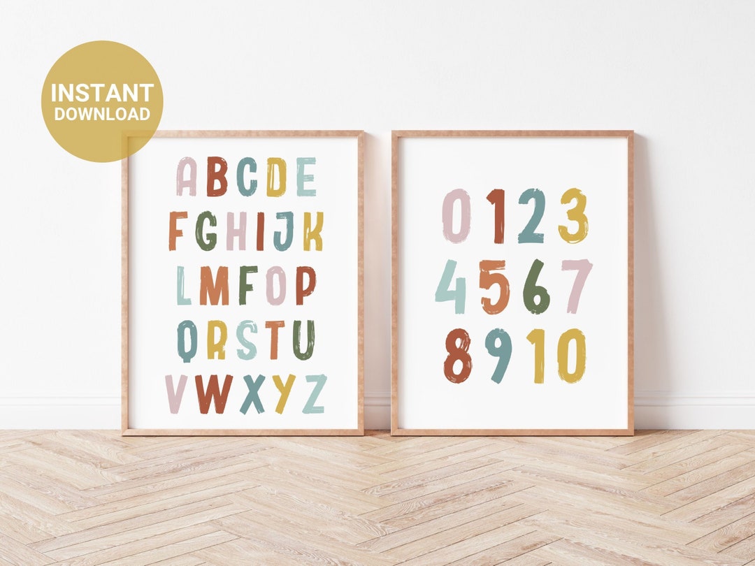 Set of 2 Rainbow Alphabet and Number Prints, Printable ABC Poster ...