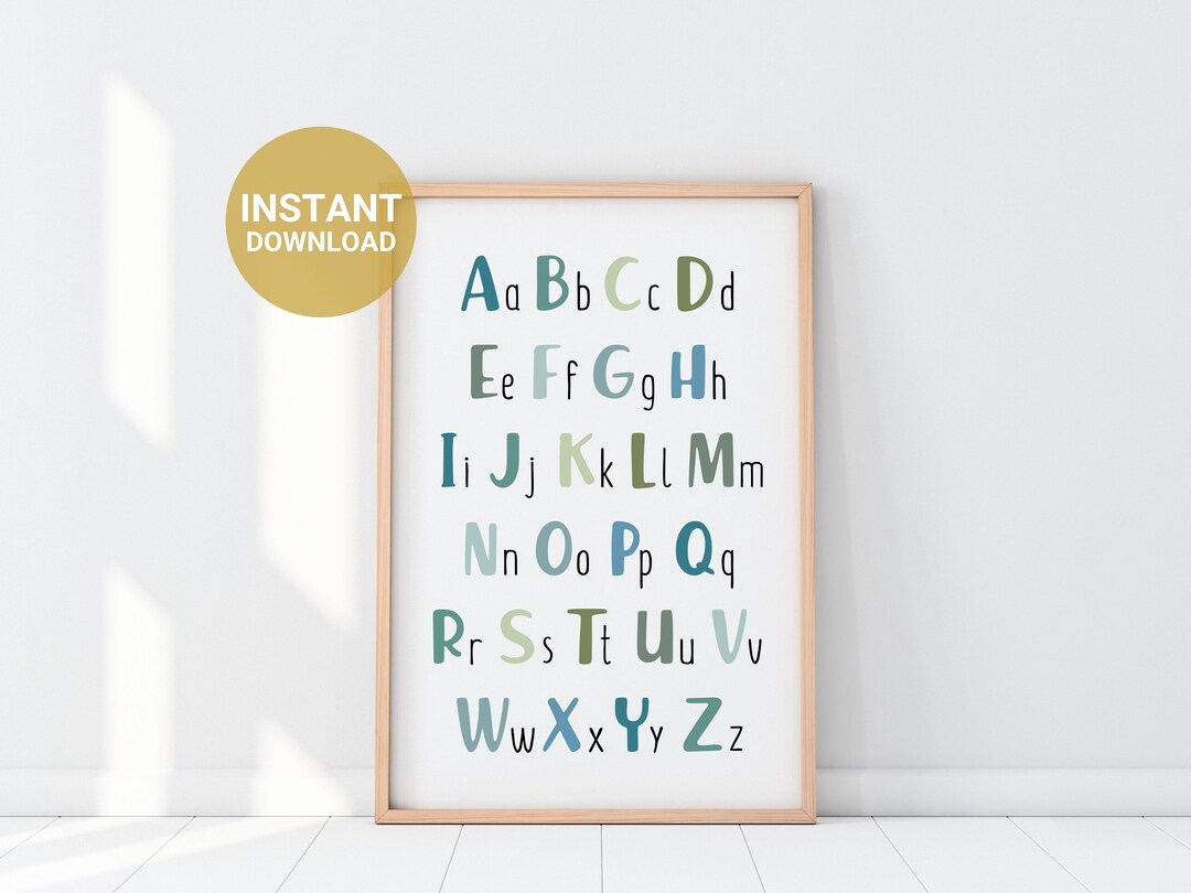 Green Blue Alphabet Print, Printable ABC Poster, Educational Wall Art ...