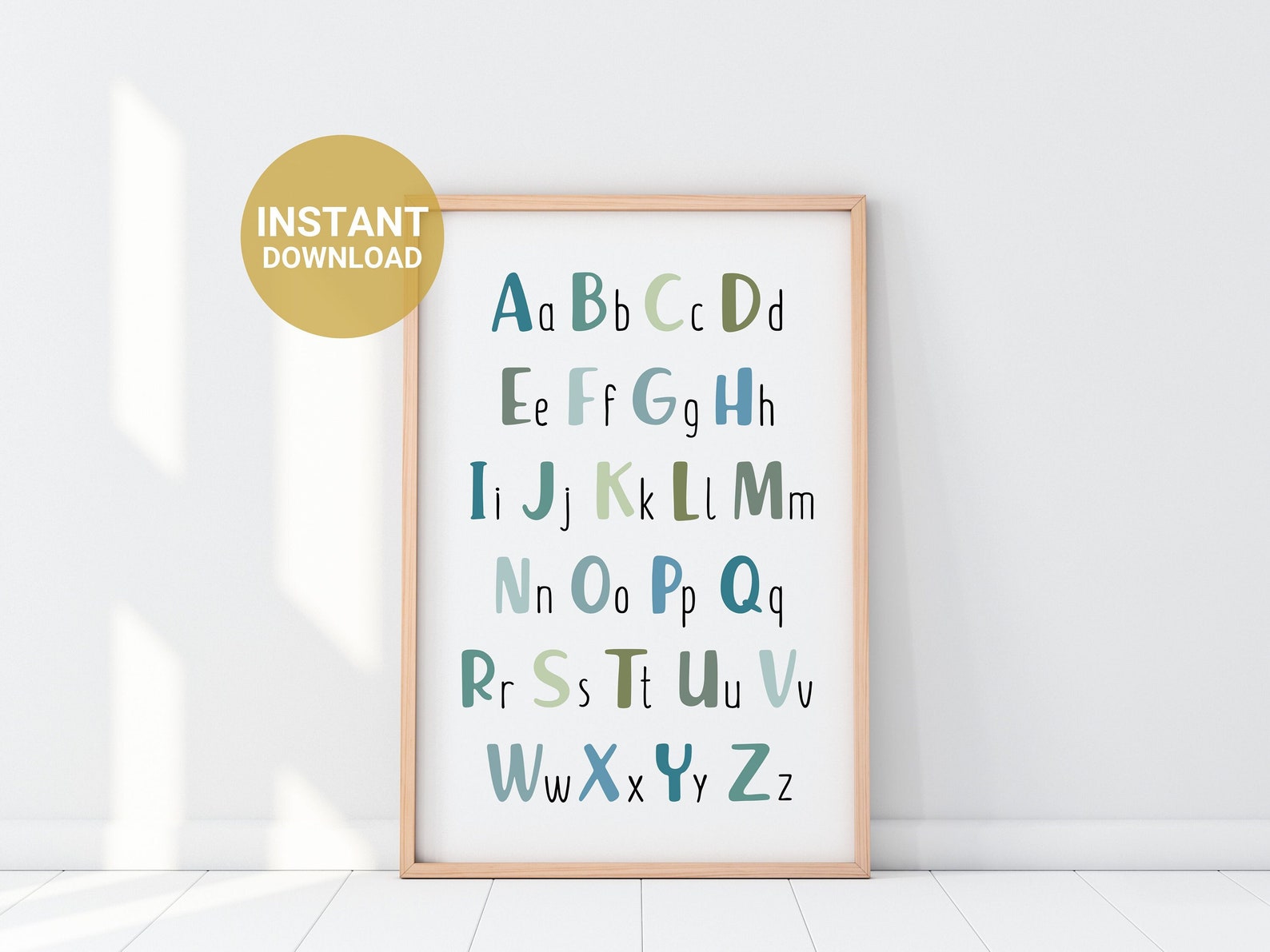 Green Blue Alphabet Print, Printable ABC Poster, Educational Wall Art ...