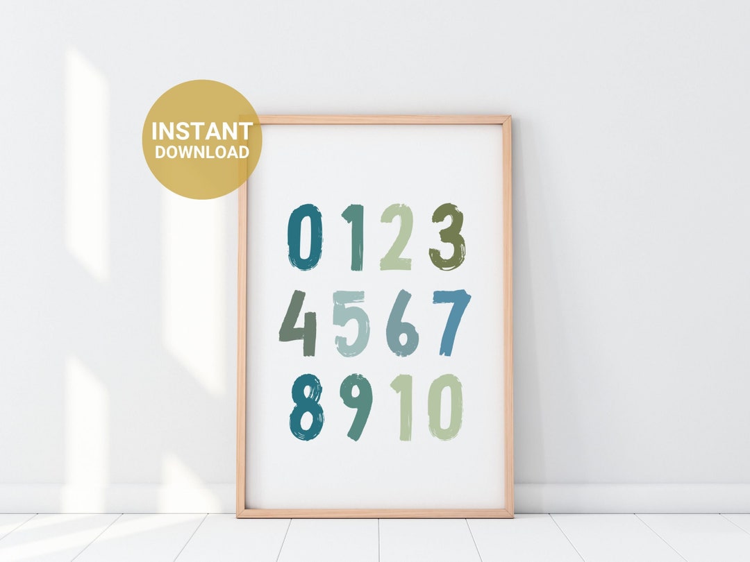 Green Blue Numbers Print, Printable Numbers Poster, Educational Wall ...