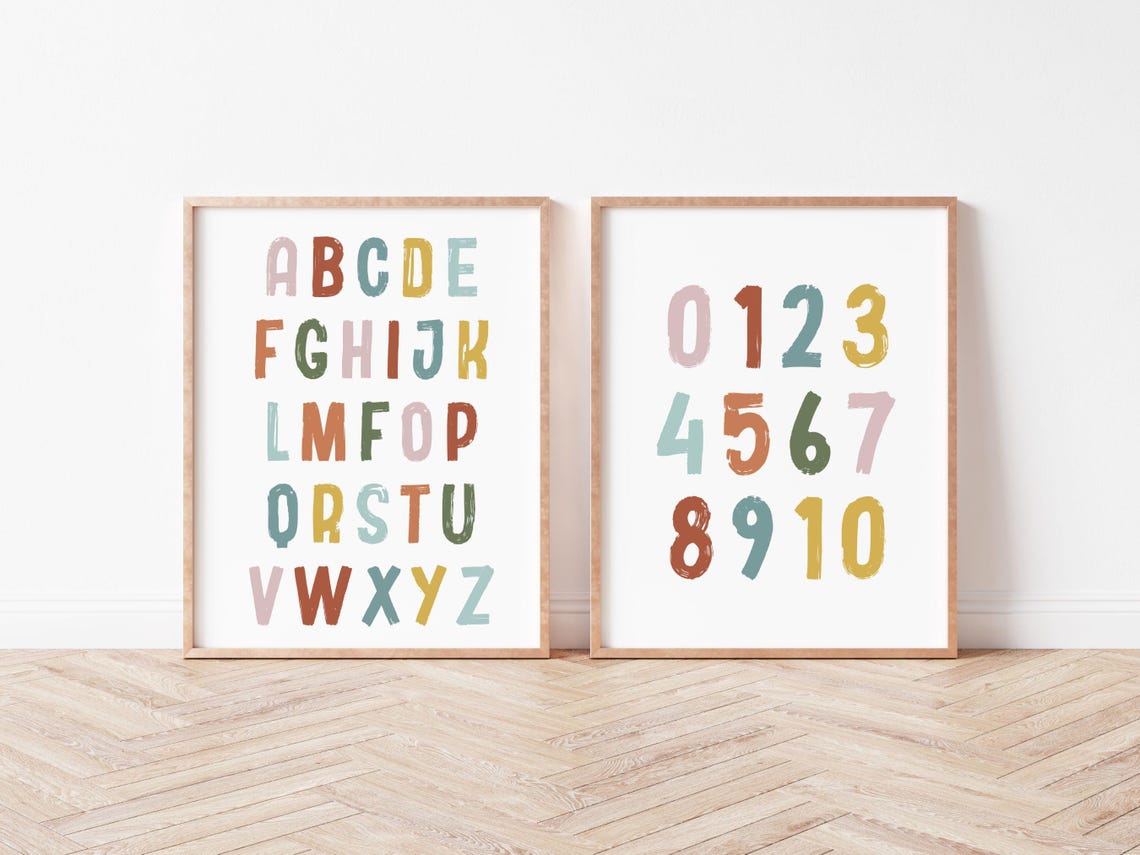 Rainbow Alphabet and Number Poster Set, Printable Nursery Wall Art ...