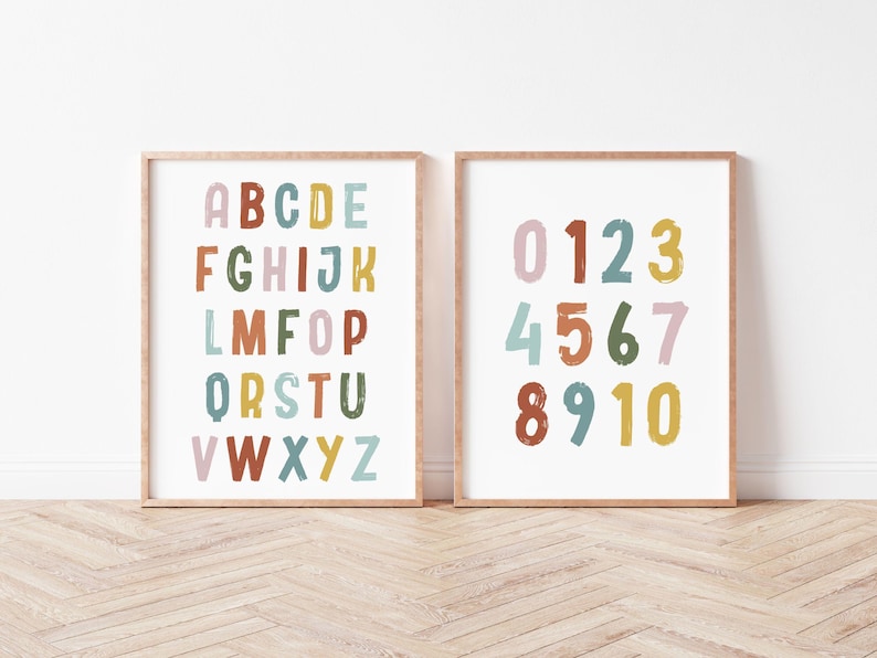 Rainbow Alphabet and Number Poster Set, Printable Nursery Wall Art ...