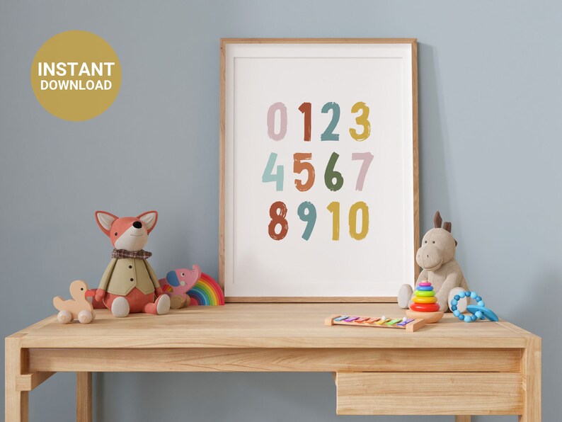 Rainbow Alphabet and Number Poster Set, Printable Nursery Wall Art ...