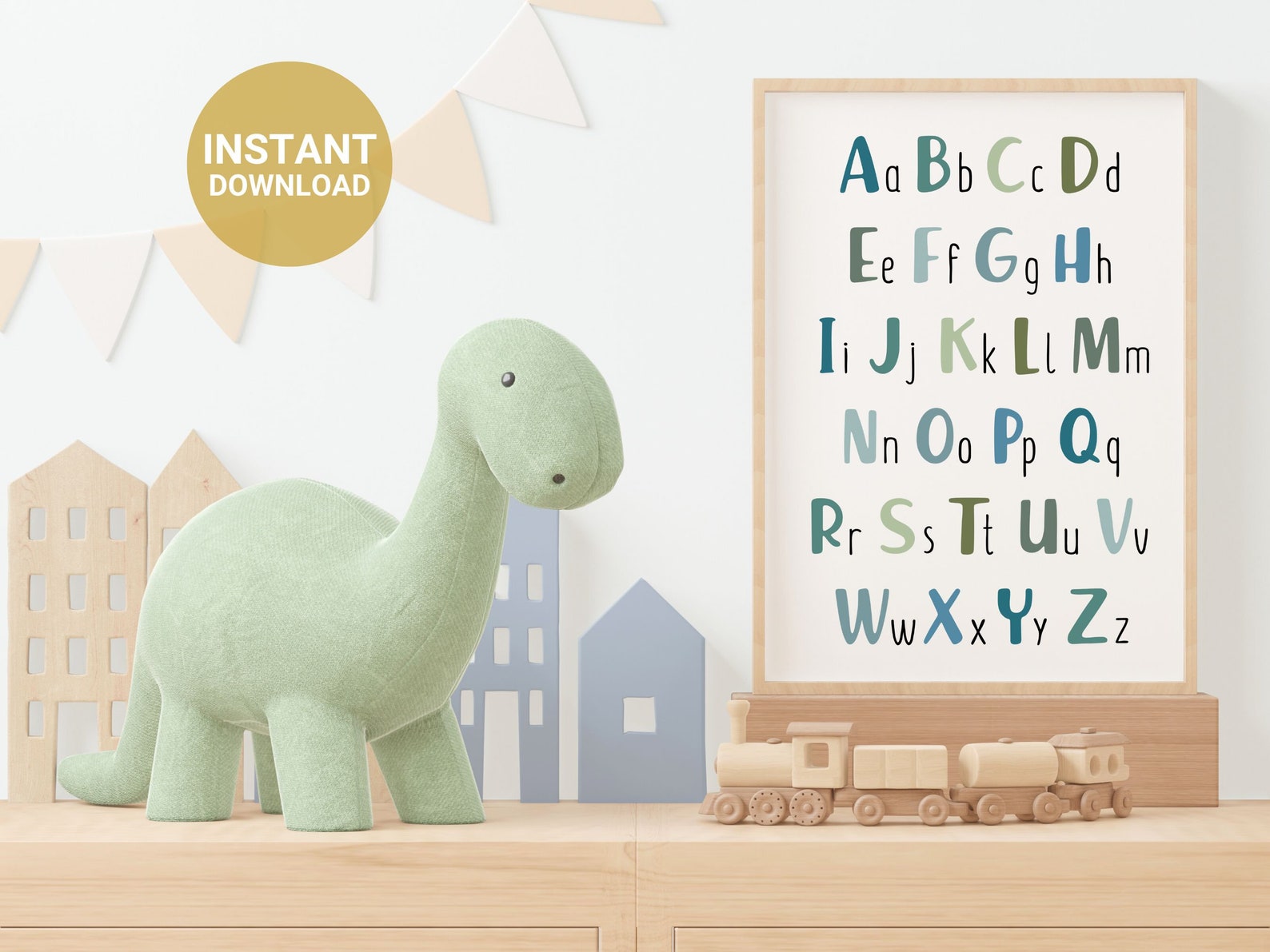 Green Blue Alphabet Print, Printable ABC Poster, Educational Wall Art ...