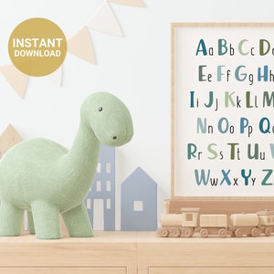 Green Blue Alphabet Print, Printable ABC Poster, Educational Wall Art ...