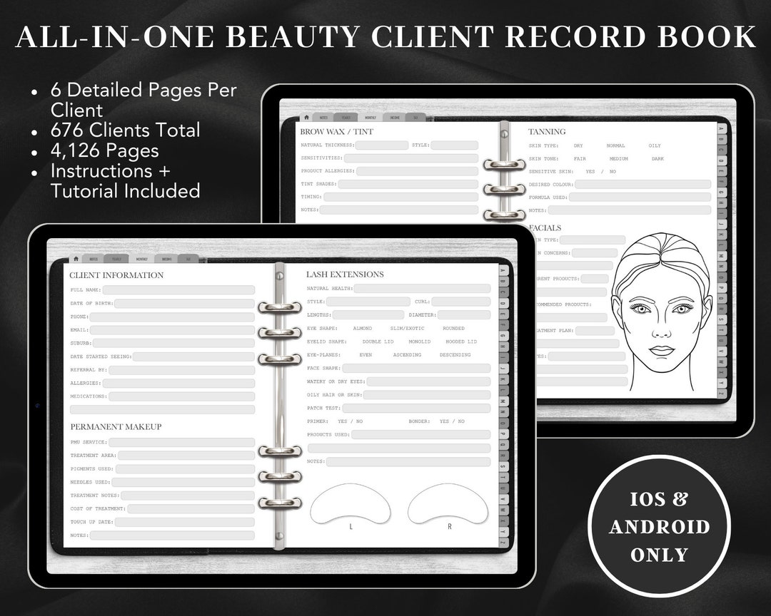DIGITAL GREY All-in-one Beauty Client Record Book Template, Lash ...