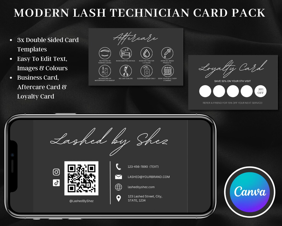 Lash Technician Card Pack: Modern Canva Template (digital Download) - Etsy