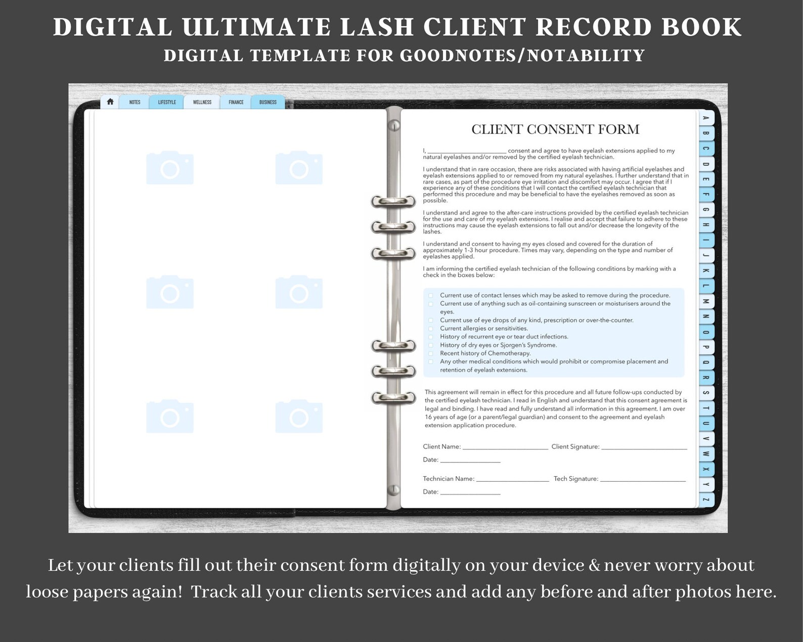 2024 DIGITAL BLUE Ultimate Lash Client Record Book Template, Lash Mappings, Service Tracker ...